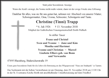 Alle Traueranzeigen für Christine Trapp | trauer.rp-online.de