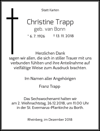 Alle Traueranzeigen für Christine Trapp | trauer.rp-online.de