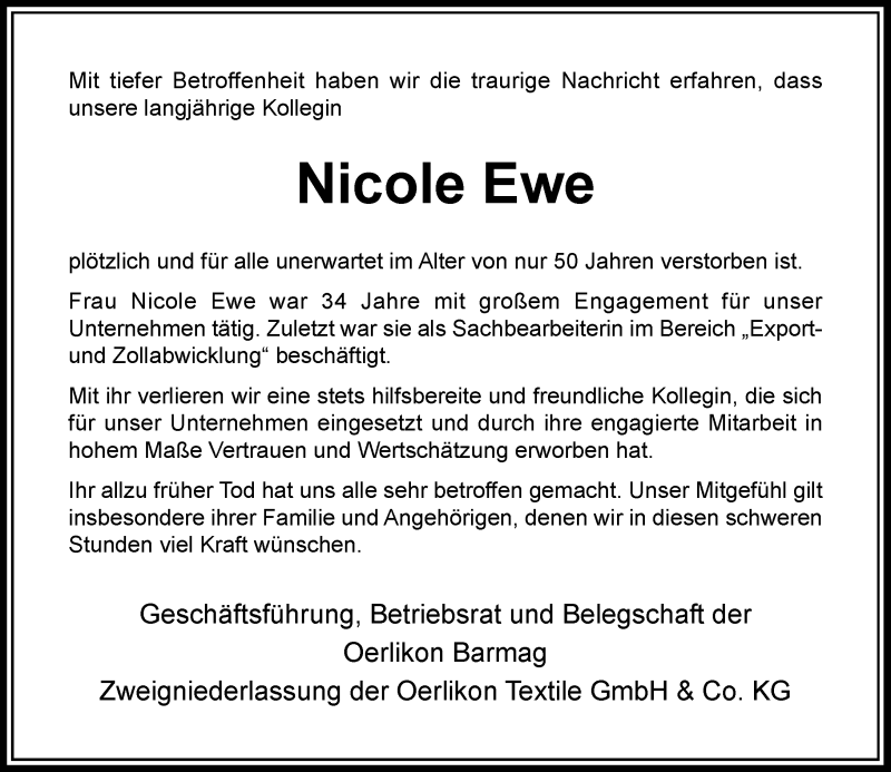 Alle Traueranzeigen für Nicole Ewe | trauer.rp-online.de