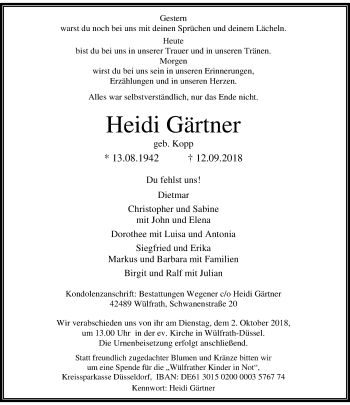 Alle Traueranzeigen für Heidi Gärtner | trauer.rp-online.de