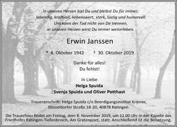 Alle Traueranzeigen für Erwin Janssen | trauer.rp-online.de
