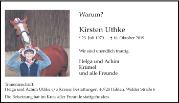 Alle Traueranzeigen für Kirsten Uthke | trauer.rp-online.de