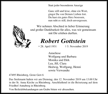 Alle Traueranzeigen für Robert Gottstein | trauer.rp-online.de