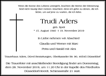 Alle Traueranzeigen für Trudi Aders | trauer.rp-online.de
