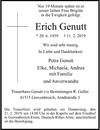Alle Traueranzeigen für Erich Genutt | trauer.rp-online.de