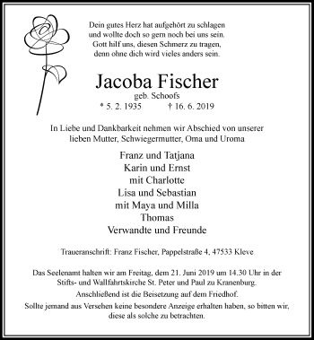 Alle Traueranzeigen für Jacoba Fischer | trauer.rp-online.de