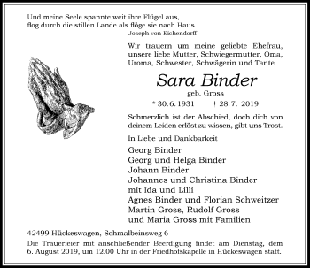 Alle Traueranzeigen für Sara Binder | trauer.rp-online.de