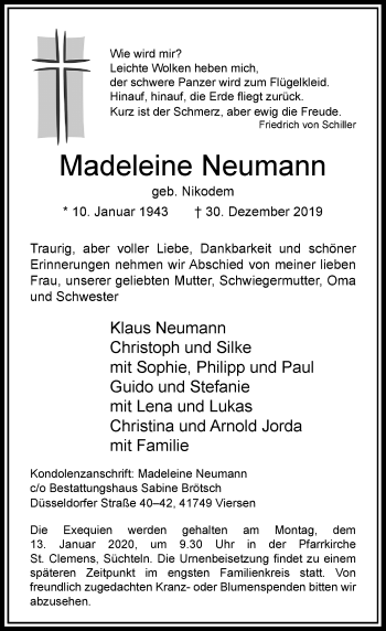 Alle Traueranzeigen für Madeleine Neumann | trauer.rp-online.de