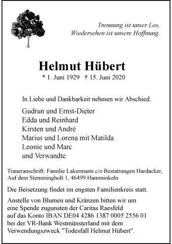 Alle Traueranzeigen für Helmut Hübert | trauer.rp-online.de