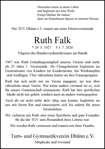 Alle Traueranzeigen für Ruth Falk | trauer.rp-online.de