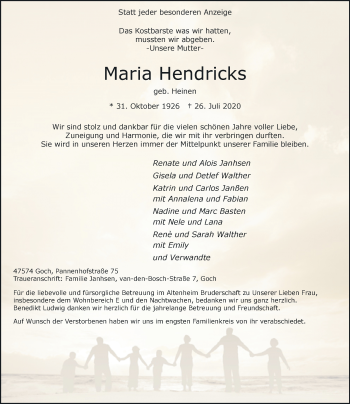 Alle Traueranzeigen für Maria Hendricks | trauer.rp-online.de