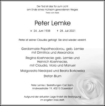 Alle Traueranzeigen für Peter Lemke | trauer.rp-online.de