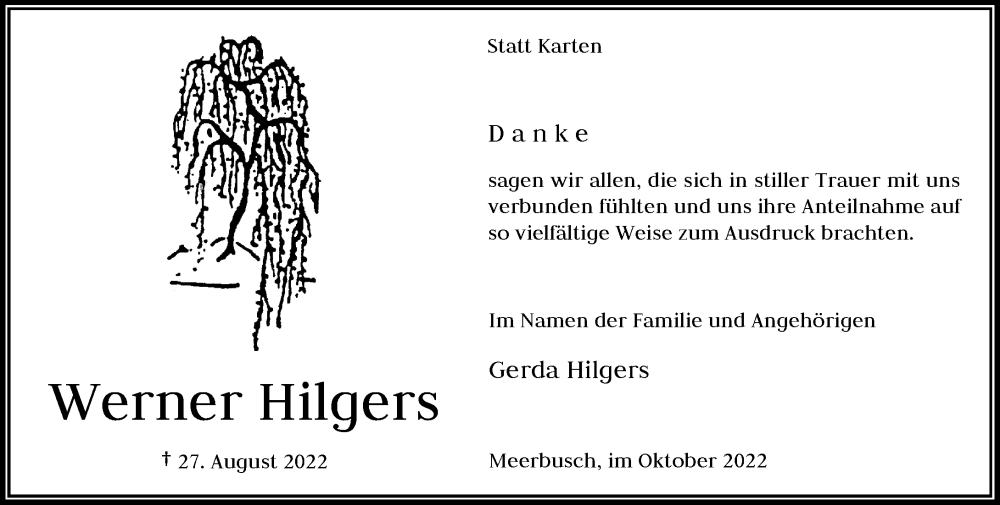 Alle Traueranzeigen für Werner Hilgers | trauer.rp-online.de