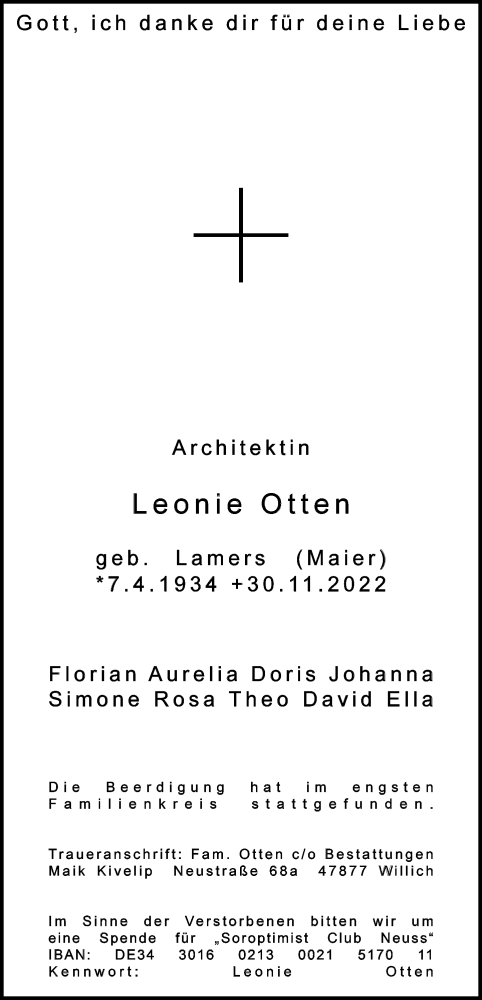Alle Traueranzeigen für Leonie Otten | trauer.rp-online.de
