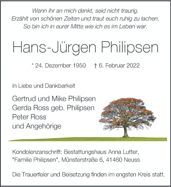 Alle Traueranzeigen für Hans-Jürgen Philipsen | trauer.rp-online.de