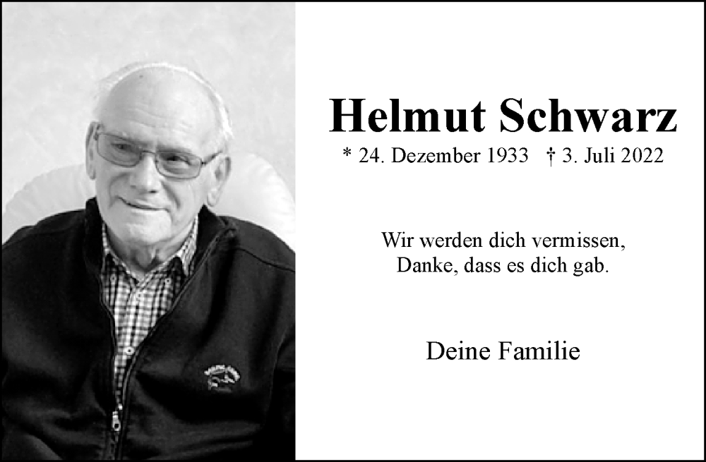 Alle Traueranzeigen für Helmut Schwarz | trauer.rp-online.de