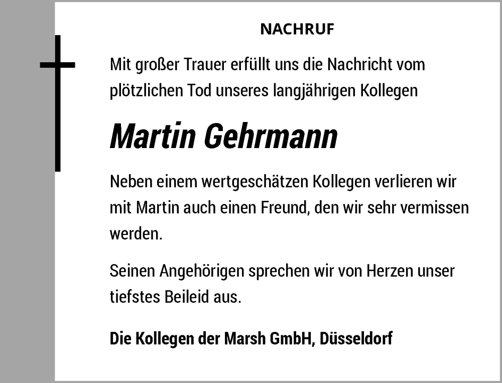 Alle Traueranzeigen für Martin Gehrmann | trauer.rp-online.de