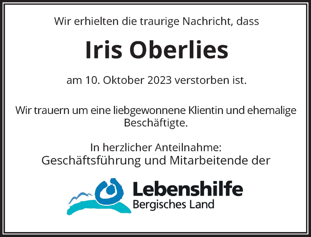 Alle Traueranzeigen für Iris Oberlies | trauer.rp-online.de