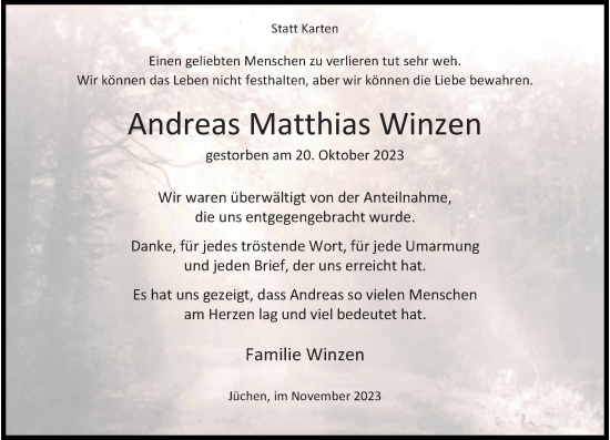 Alle Traueranzeigen für Andreas Matthias Winzen | trauer.rp-online.de