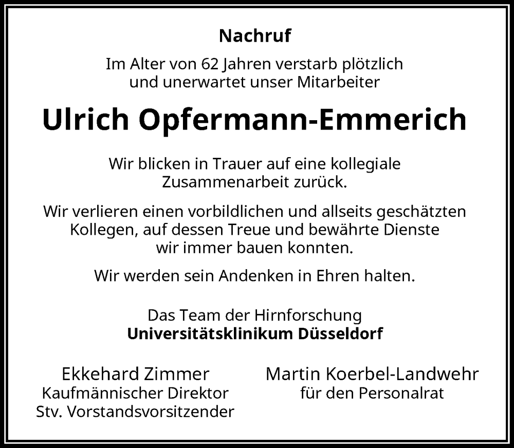 Alle Traueranzeigen für Ulrich Opfermann-Emmerich | trauer.rp-online.de