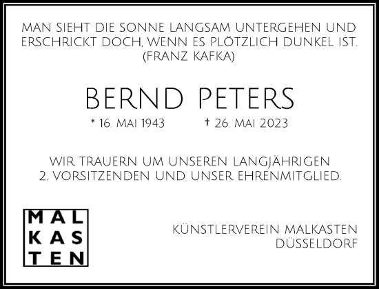 Alle Traueranzeigen für Bernd Peters | trauer.rp-online.de