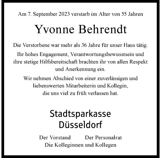 Alle Traueranzeigen für Yvonne Behrendt | trauer.rp-online.de
