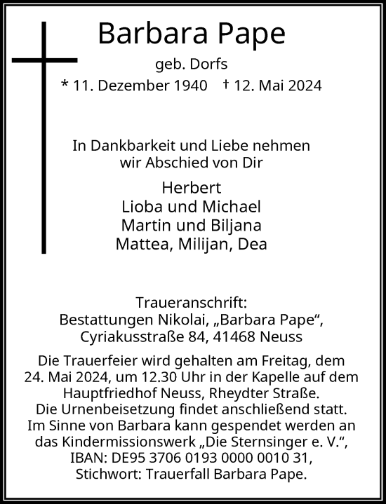 Alle Traueranzeigen für Barbara Pape | trauer.rp-online.de